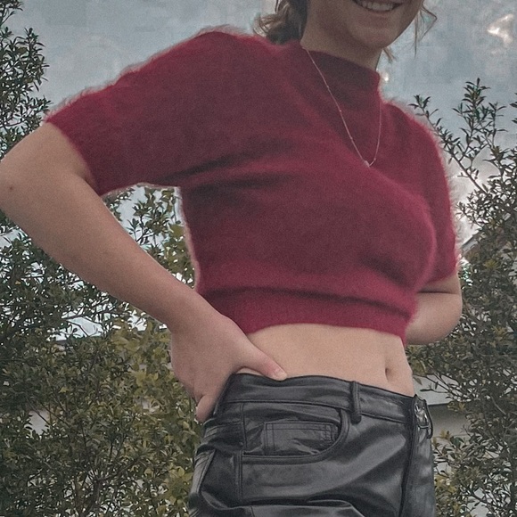 Tops | Vintage Angora Cropped Short Sleeve Sweater | Poshmark